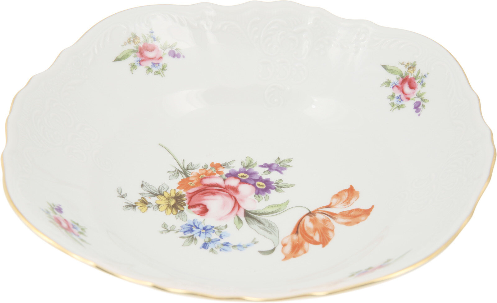 Салатник фарфоровый большой 25 см Bernadotte Мейсенский букет, салатница для сервировки стола, белый фарфор, Бернадотт Чехия