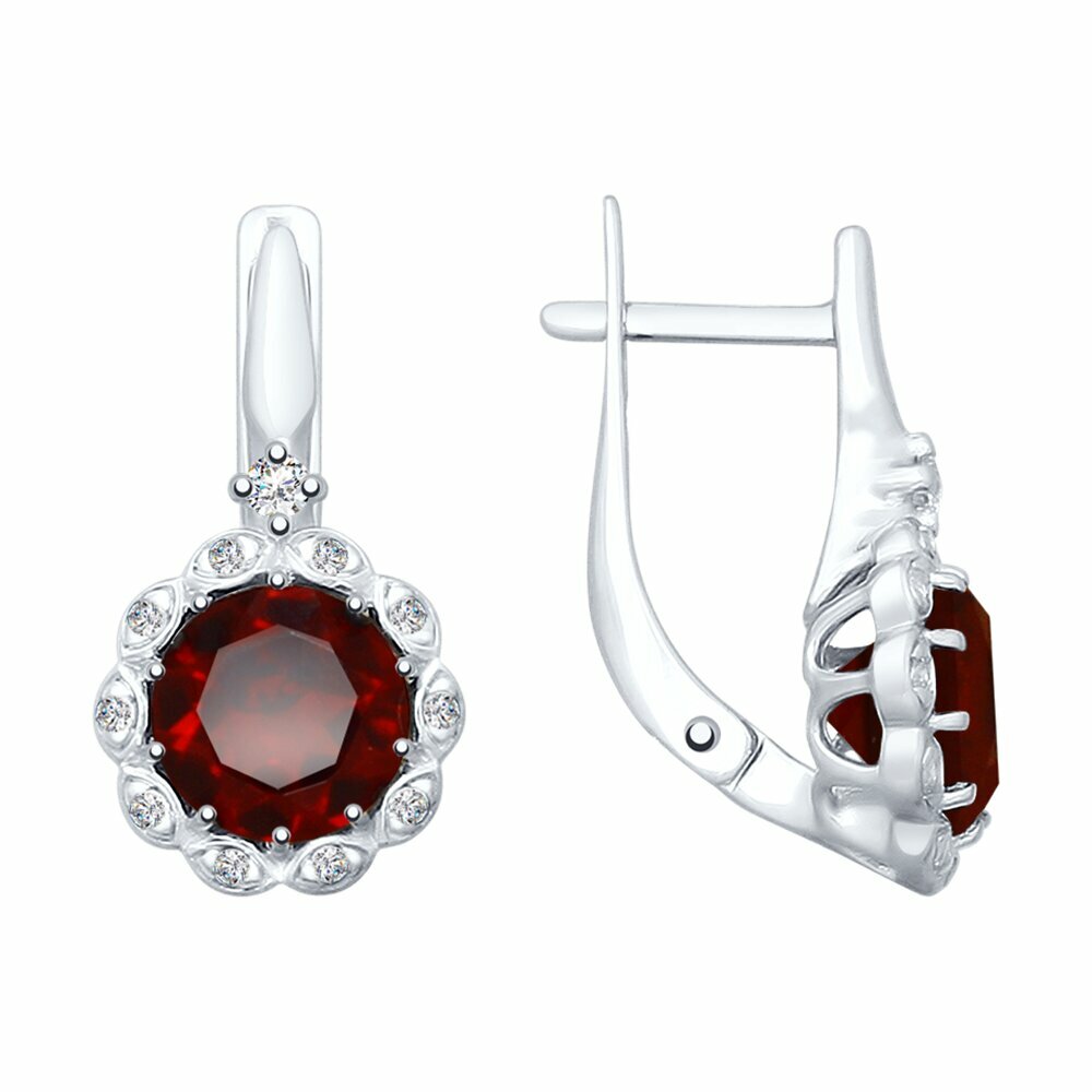 Серьги, серебро, 925 проба, родирование, фианит, гранат