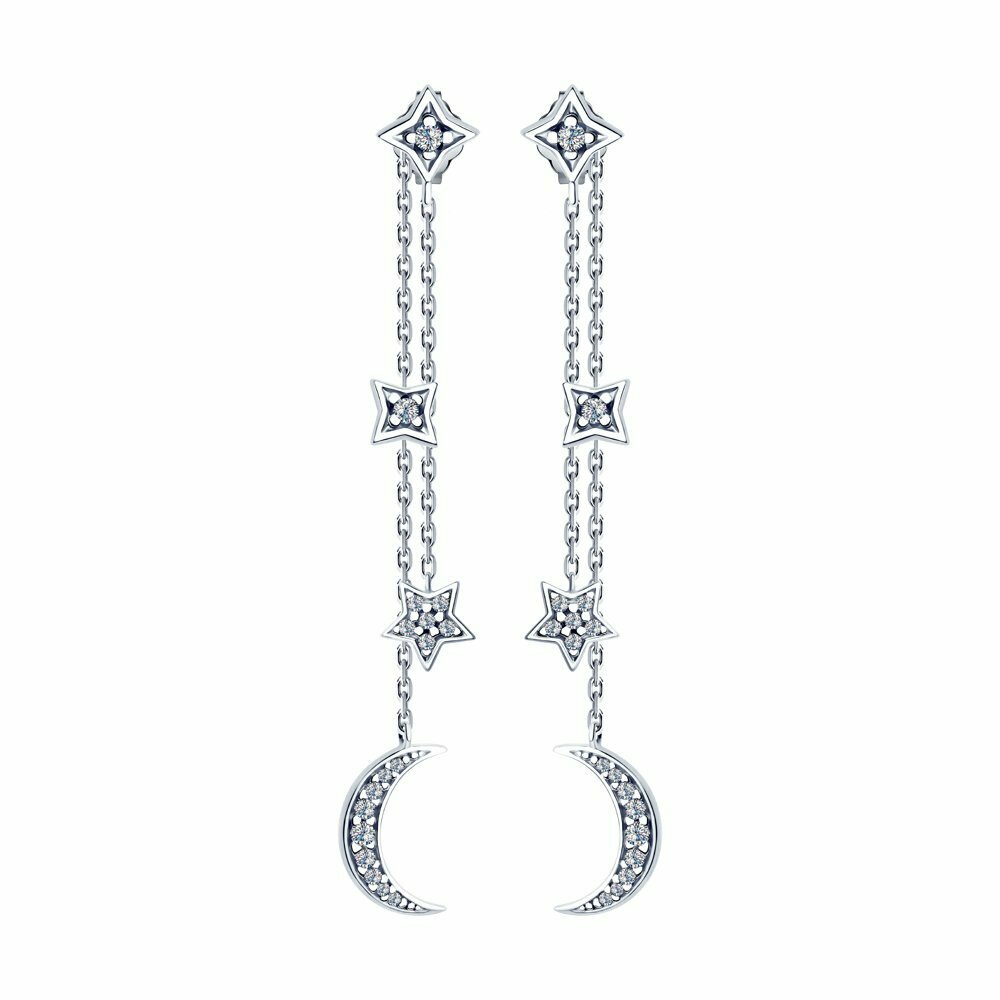 Серьги пусеты, серебро, 925 проба, родирование, фианит