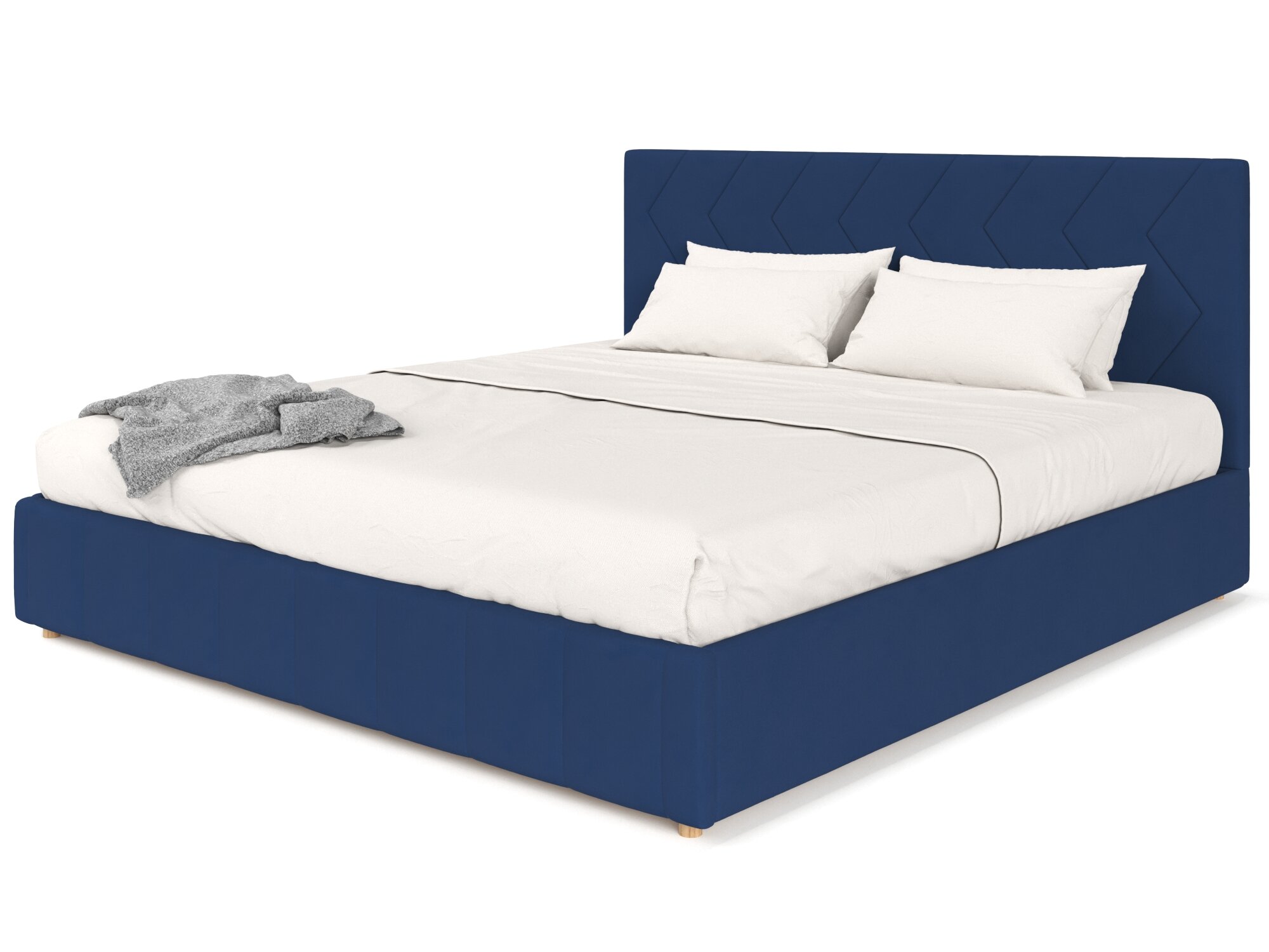 Кровать двуспальная Soft Element Кэрри 140х200 Blue, с мягким изголовьем, с подъемным механизмом, велюр, на ножках