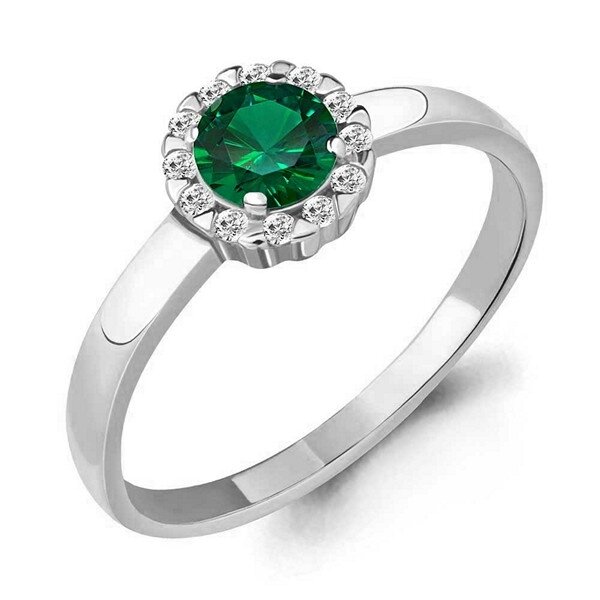 Кольцо, серебро, 925 проба, фианит, изумруд синтетический