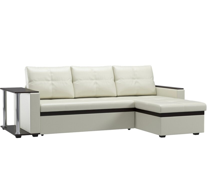 Диван угловой DiHall "Атланта Крим", раскладной, со столиком, экокожа, с подлокотниками