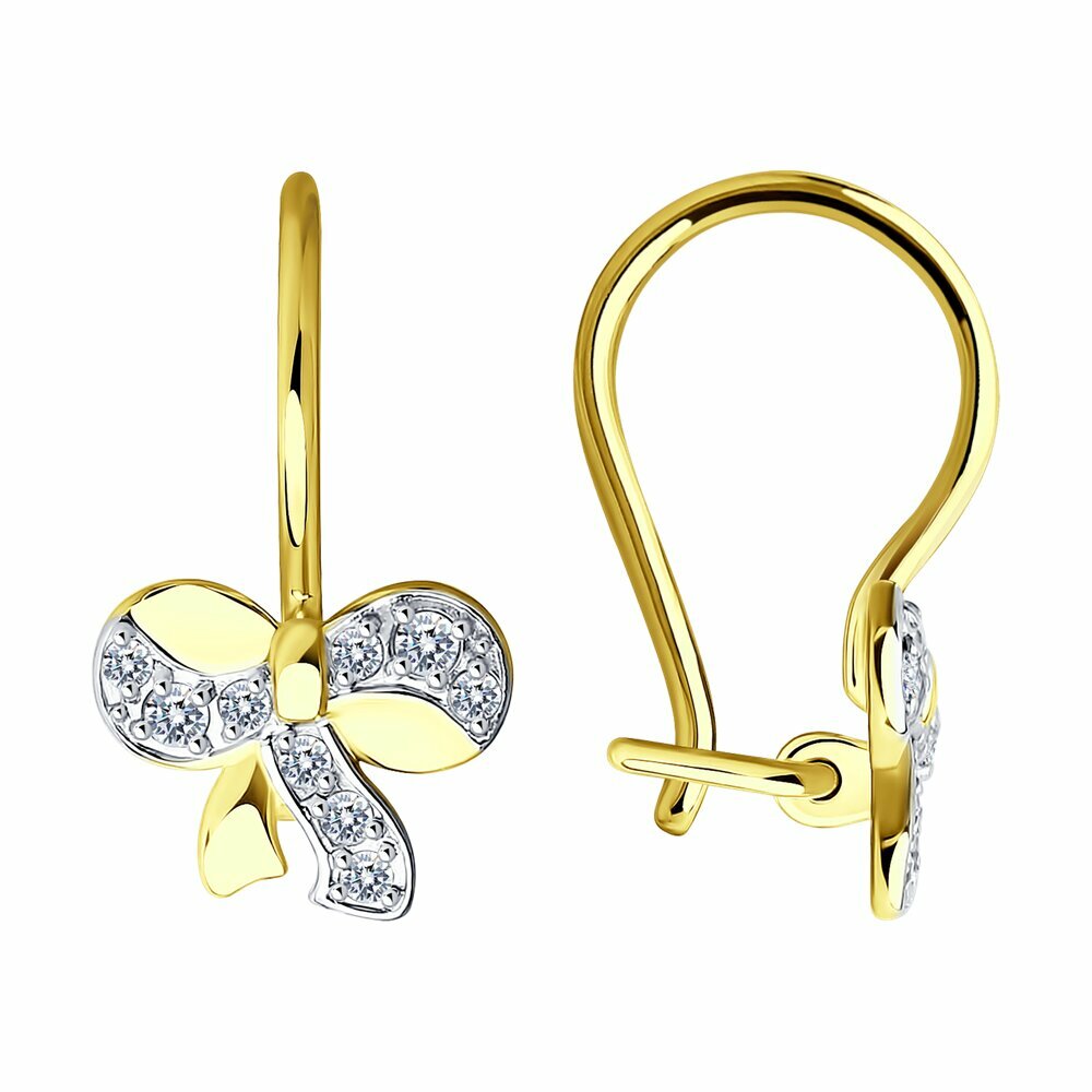 Серьги, желтое золото, 585 проба, фианит