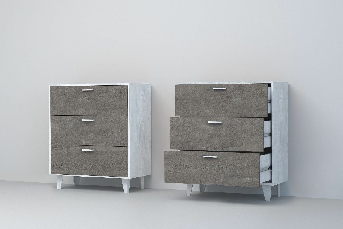 Комод "Эго" К-3 (НГ) Бетон Светлый/Камень Темный, Материал фасада - ЛДСП
