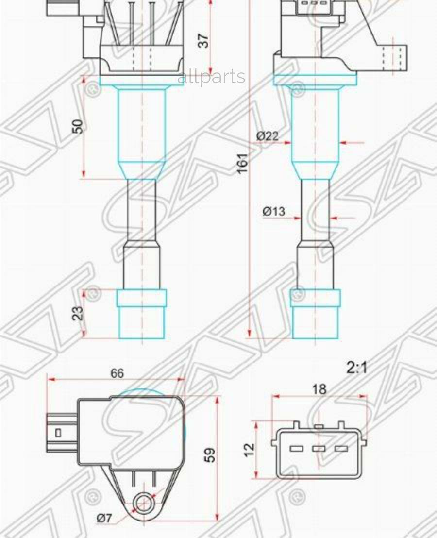 SAT ST-30521-PWA-003 Катушка зажигания Honda Civic 05-12 / Fit 01-07 L12A2; L12A3; L13A; L13A3; L13A7; L13A8; L15A; L15A1; L15A2;