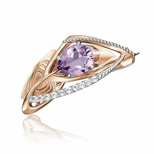 Брошь, комбинированное золото, 585 проба, родирование, топаз, аметист