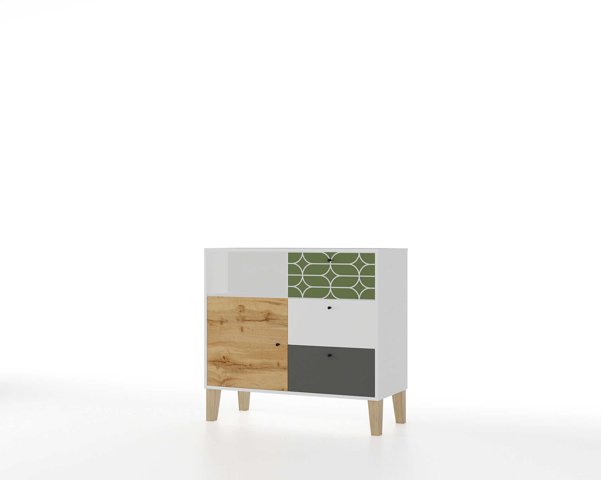 Комод 3 ящика с дверью Мама STORY Овалы Белый шёлк Размеры: Высота 940мм Глубина 940мм Ширина 1000мм