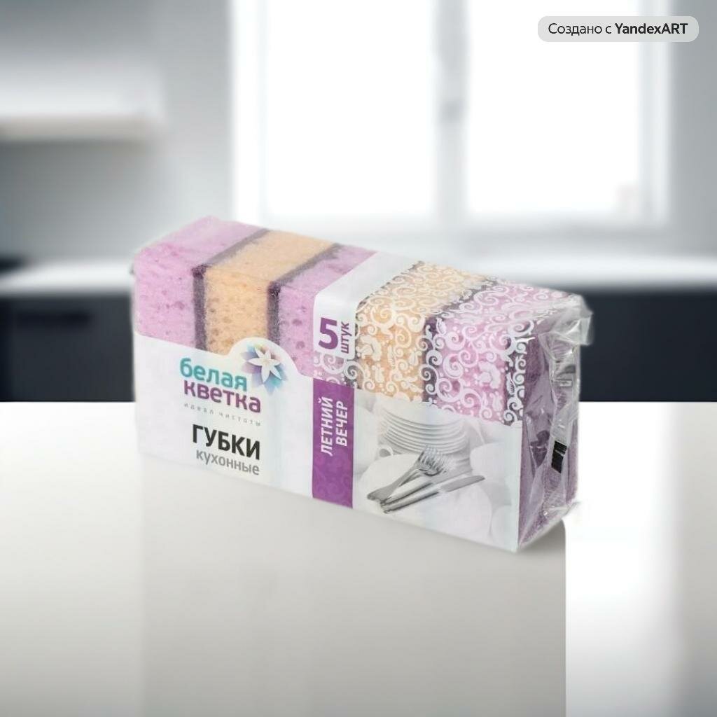 Губки Белая кветка кухонные, Летний вечер, 5 шт/уп, 1 уп