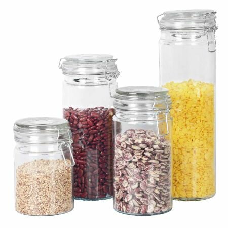 Набор банок для сыпучих продуктов 4 шт 0,8/1,1/1,4/1,9л стекло/полипроп MB 31034 KSMB-31034