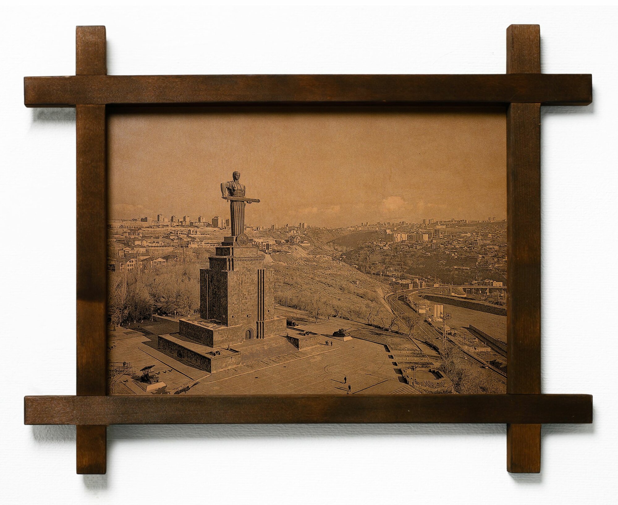 Картина интерьерная, натуральная кожа, "Монумент Мать Армения", в деревянной раме, BoomGift