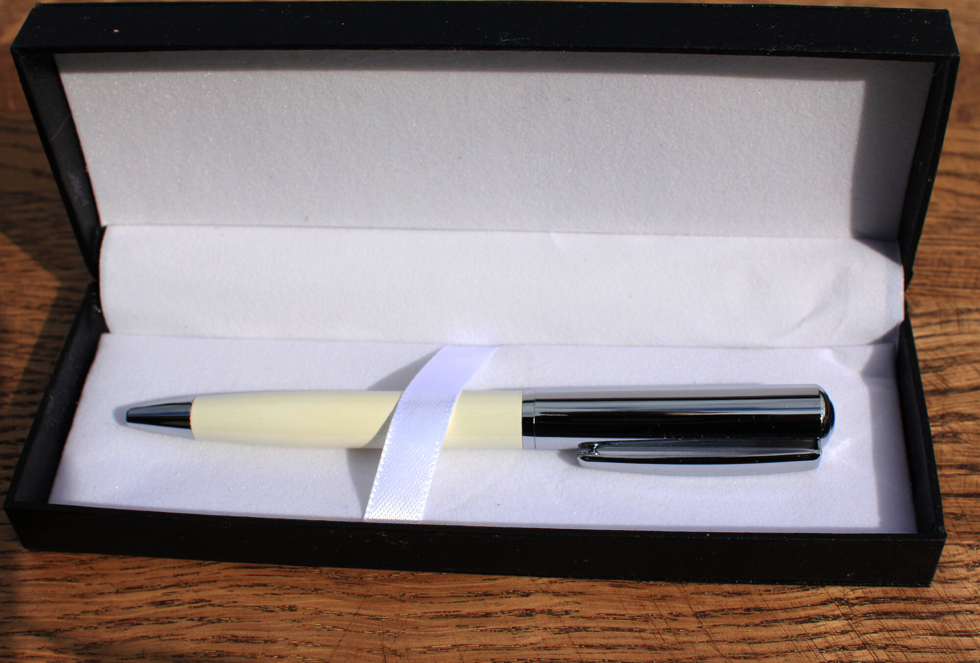 Подарочная поворотная авторучка, кремово-стальной цвет, шариковая, цвет чернил синий