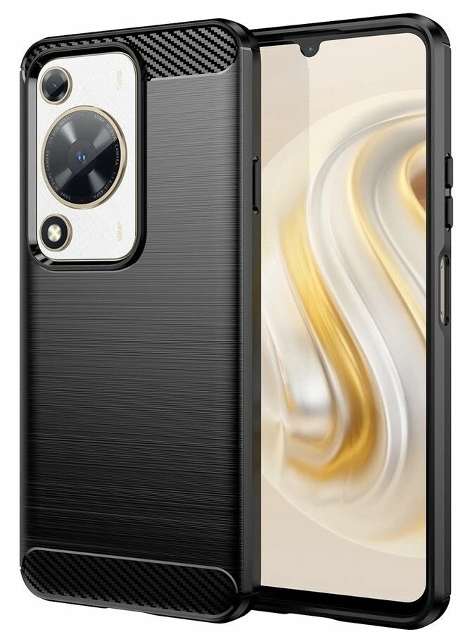 Чехол на Huawei Nova Y63 силиконовый карбон сталь чёрный противоударный