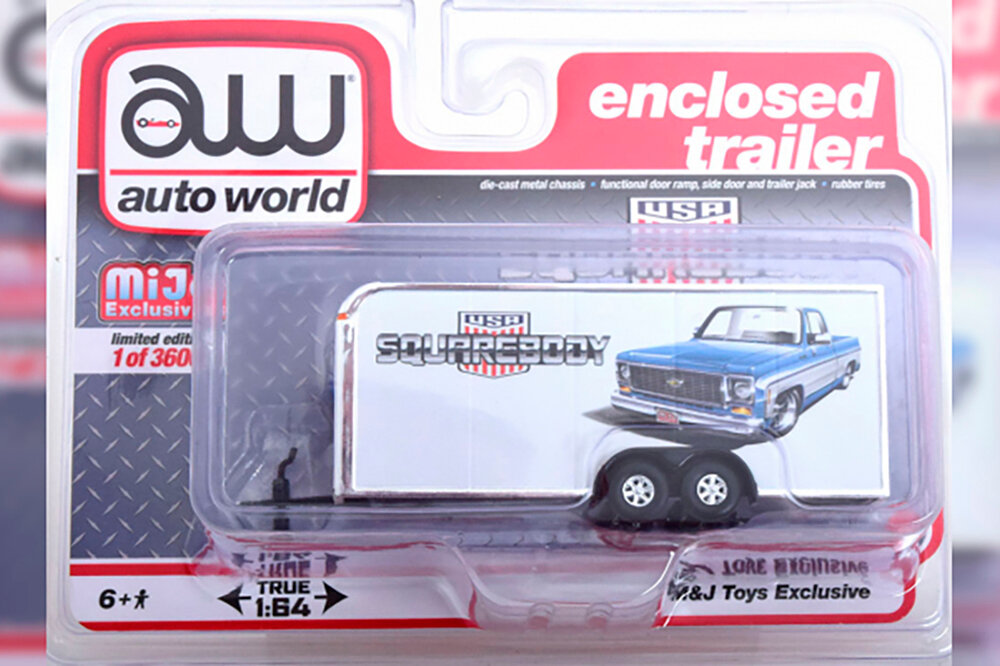 Модель коллекционная AUTO WORLD Trailer squarebody usa, white silver (длина модели 6-10 см)