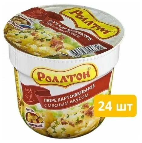 Упаковка из 24 штук Пюре картофельное Роллтон мясное (стак) 40г АКЦ