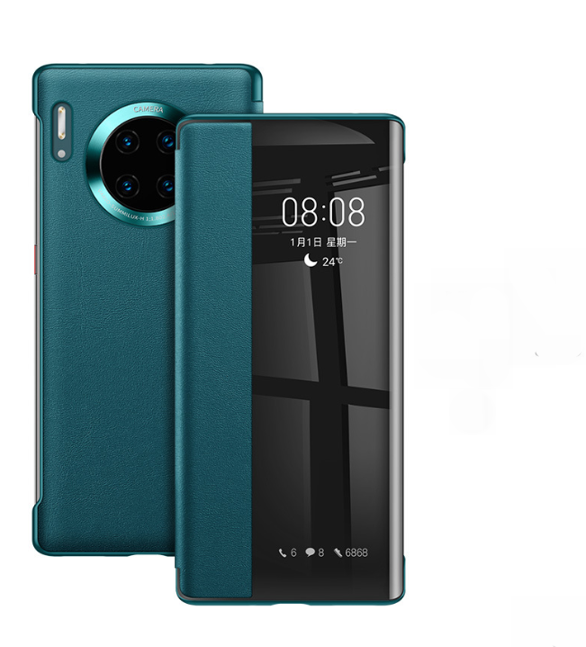 Чехол-кейс MyPads «Finestra del caso» из эко-кожи для Huawei Mate 50 / Mate 50E с боковым окном, зеленый