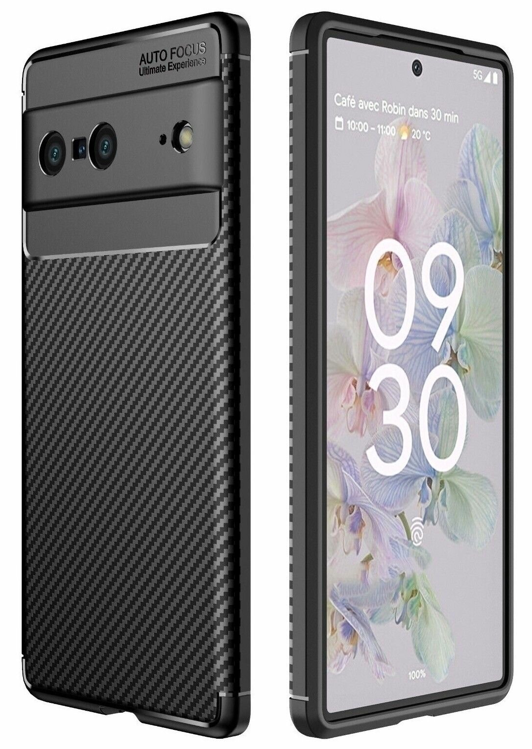 Чехол на Google Pixel 7 силиконовый под карбон чёрный противоударный