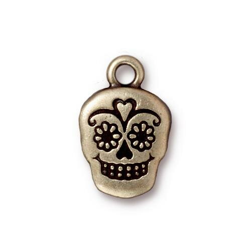 Подвеска, 18.5х12мм, TierraCast, Сахарный череп, базовый материал - оловянный сплав, бронзовый с чернением, 1 шт.