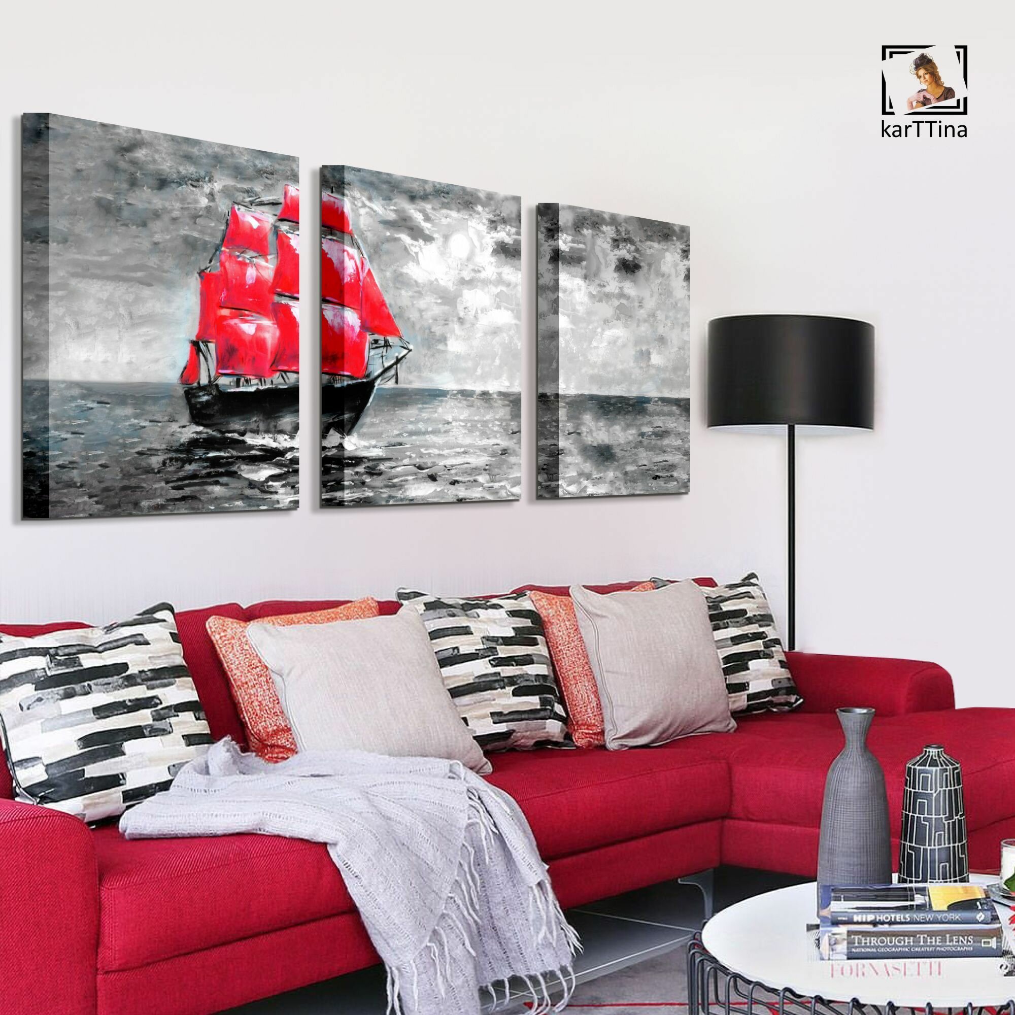 Модульная интерьерная картина на холсте с подрамником из 3 шт, 90х40 см. Крепление в подарок.