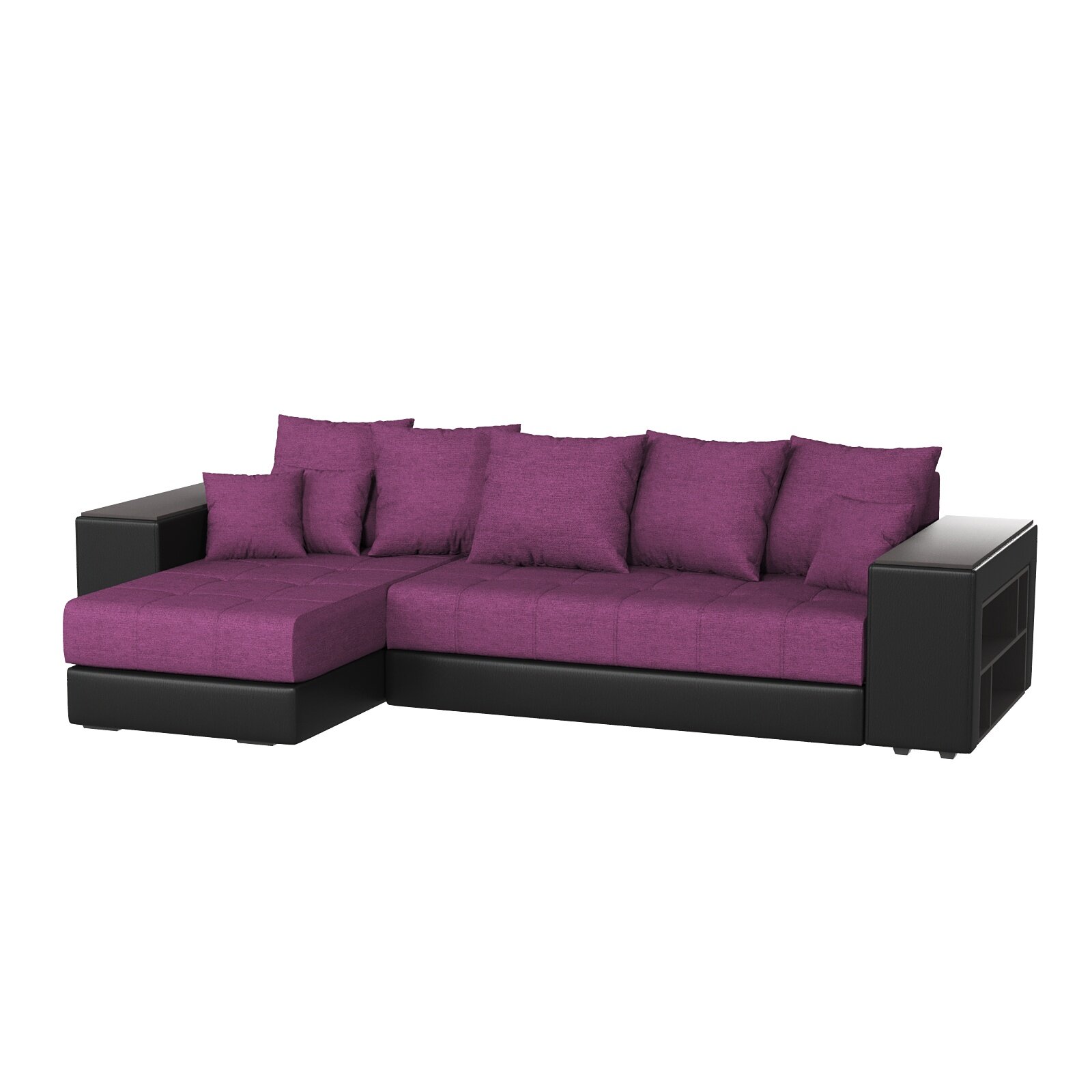 Угловой диван Дубай в рогожке Дрим Л 25 и кожзаме блэк, механизм еврокнижка