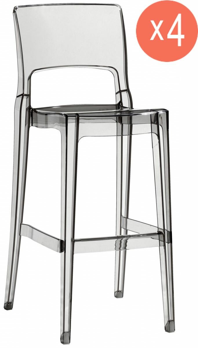 Комплект из 4-х барных прозрачных стульев Scab Design Isy Antishock, нагрузка до 120 кг