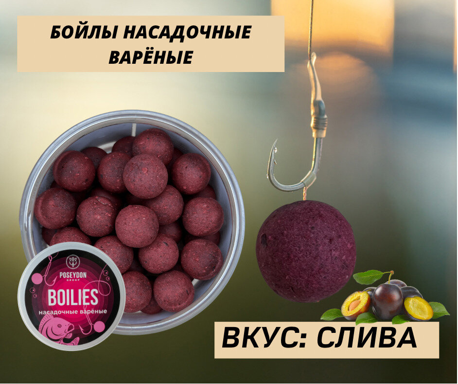Бойлы Poseydon Group насадочные варенные "Слива" 20мм, 150g