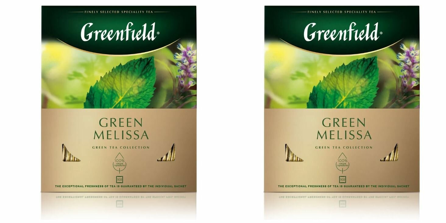 Greenfield Чай зеленый Green Melissa, 100 пакетиков, 2 уп
