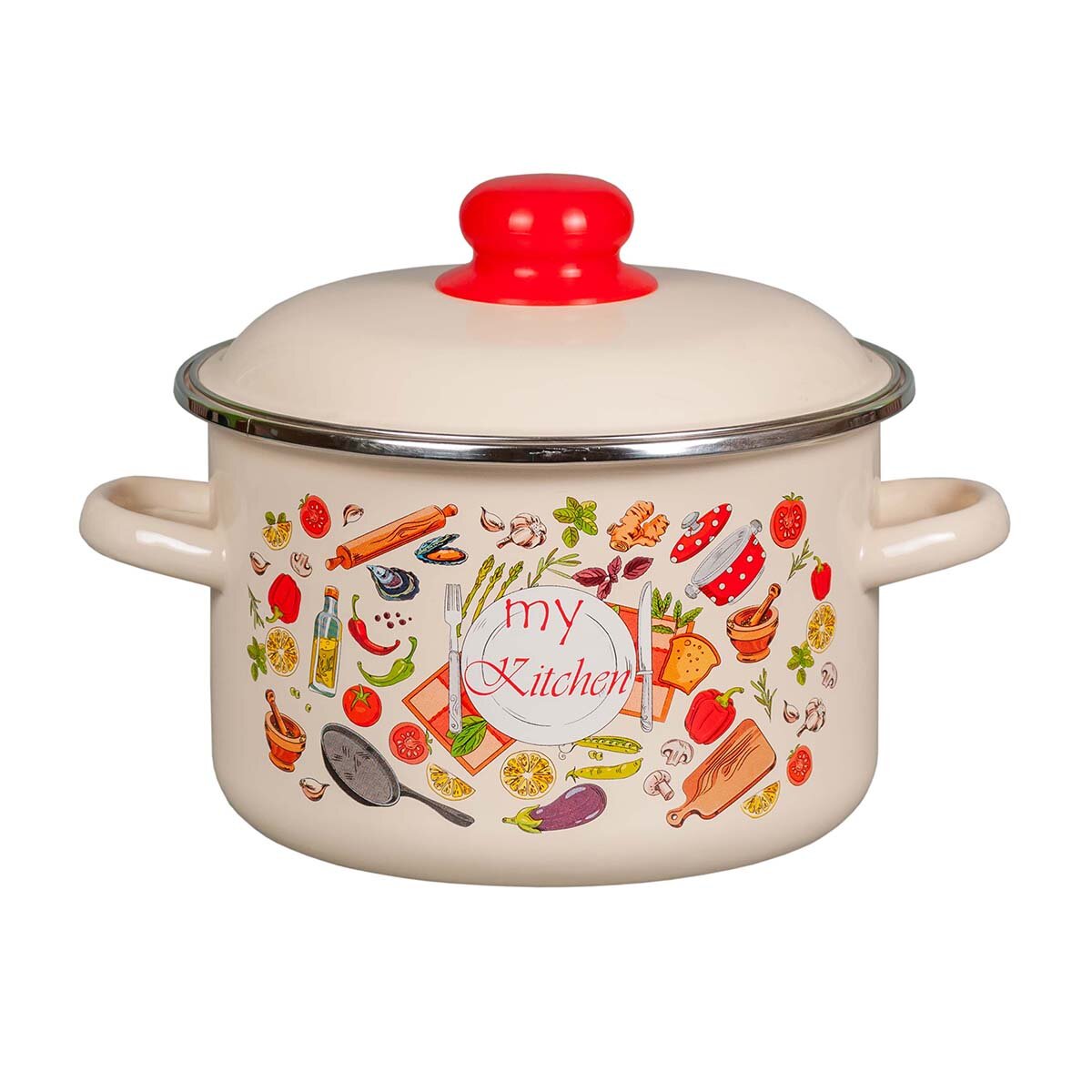 Кастрюля эмалированная СтальЭмаль Моя кухня с крышкой, 4 л, слоновая кость