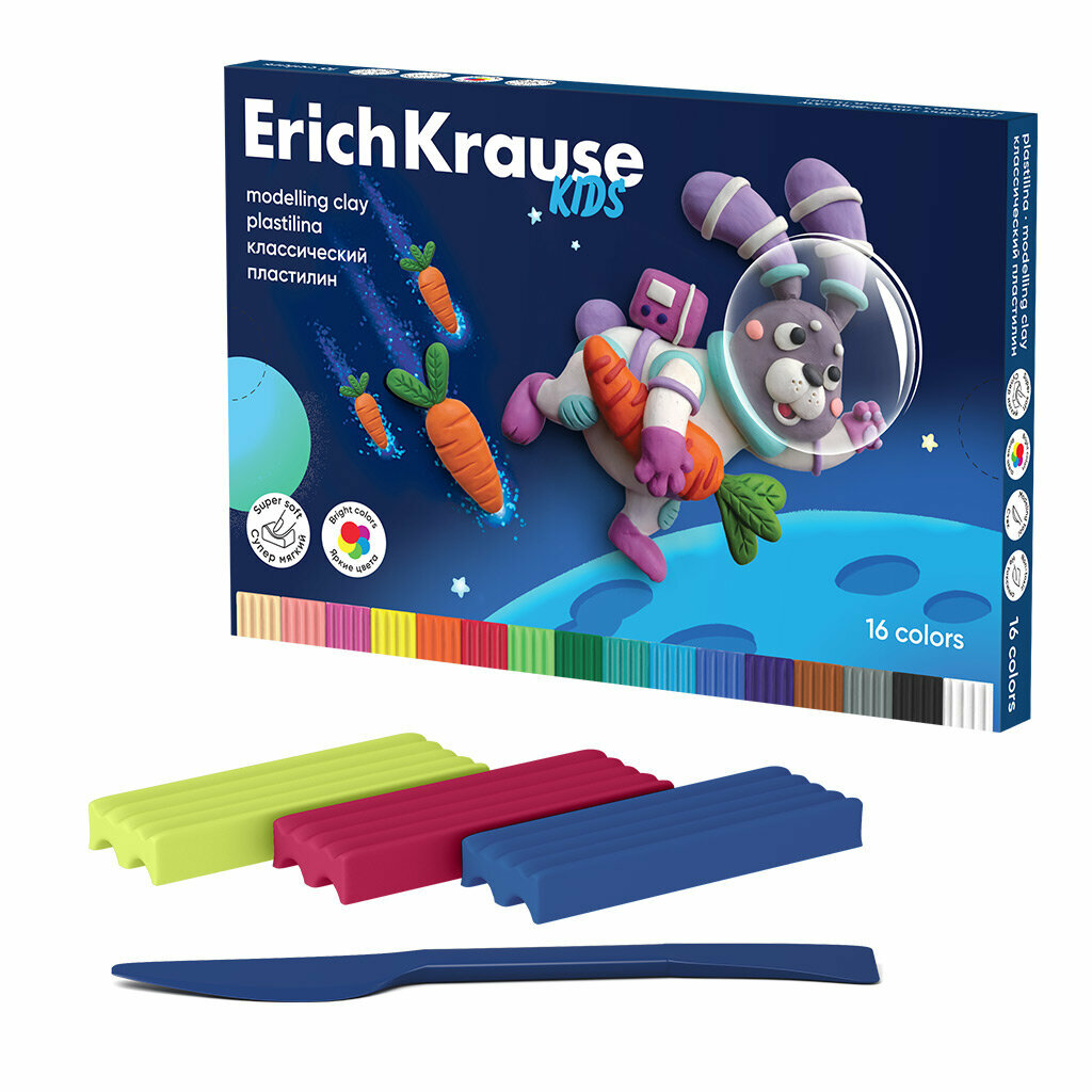 Пластилин 16цв 288гр. Erich Krause Kids Space Animals со стеком