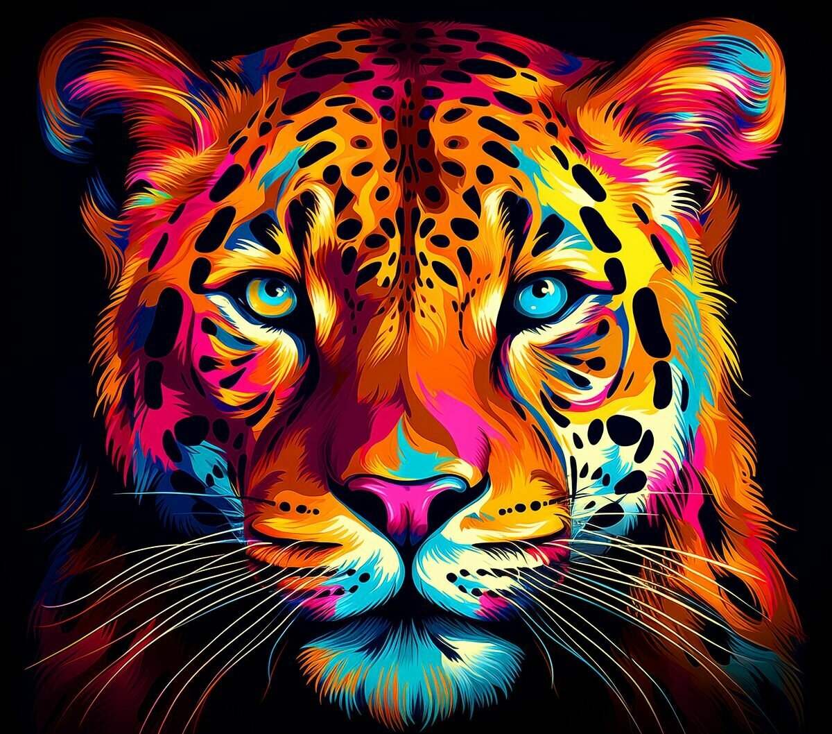 Флуоресцентная интерьерная картина на ткани с ярким рисунком Neon Jungle King - Арт панно фон, полотно на стену, светящийся в УФ ультрафиолете LED неоне гобелен, современный настенный декор