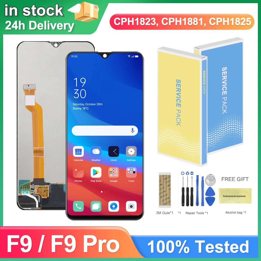 Экран дисплея для Oppo F9, ЖК-дисплей, сенсорный экран с заменой рамки для Oppo F9 Pro CPH1823 CPH1881 CPH1825 Black No Frame
