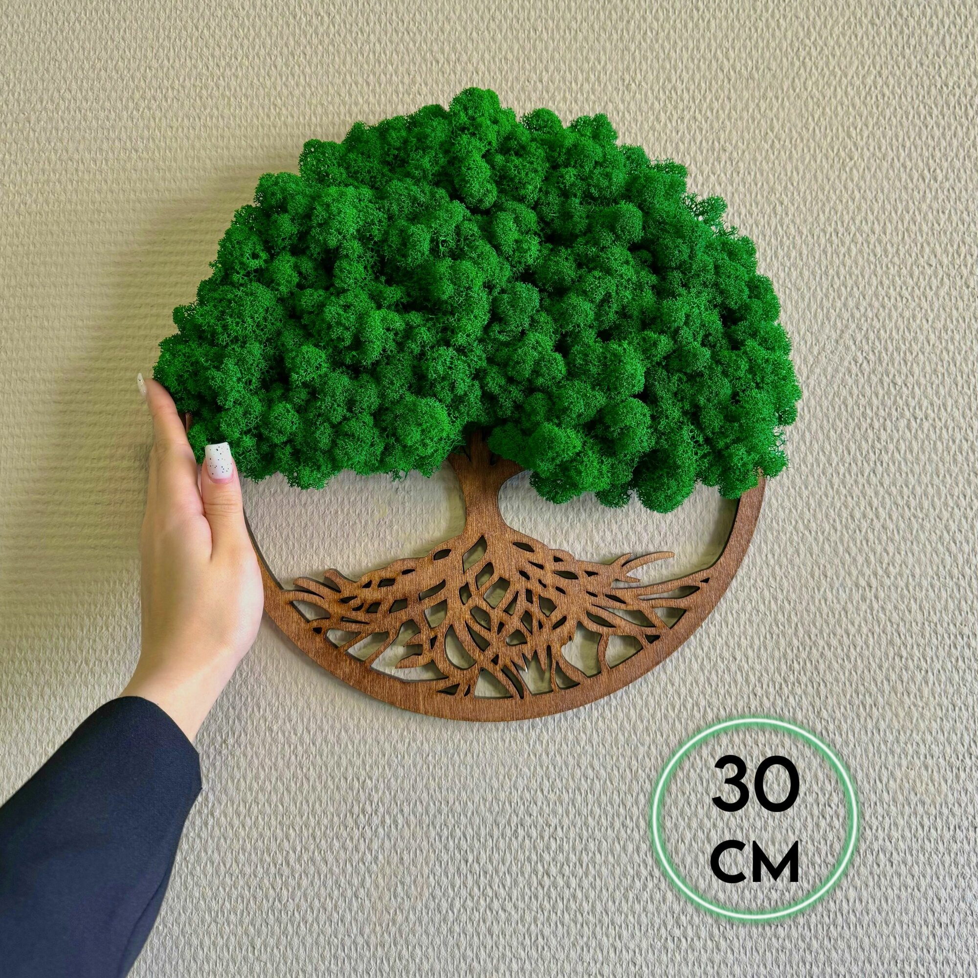 Панно декоративное интерьерное со мхом 30 см деревянное с стабилизированным мхом настенное