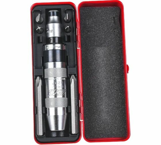 Ударная отвертка JTC 1/2"-3207 6шт, биты, в переносном железном кейсе, серебристый