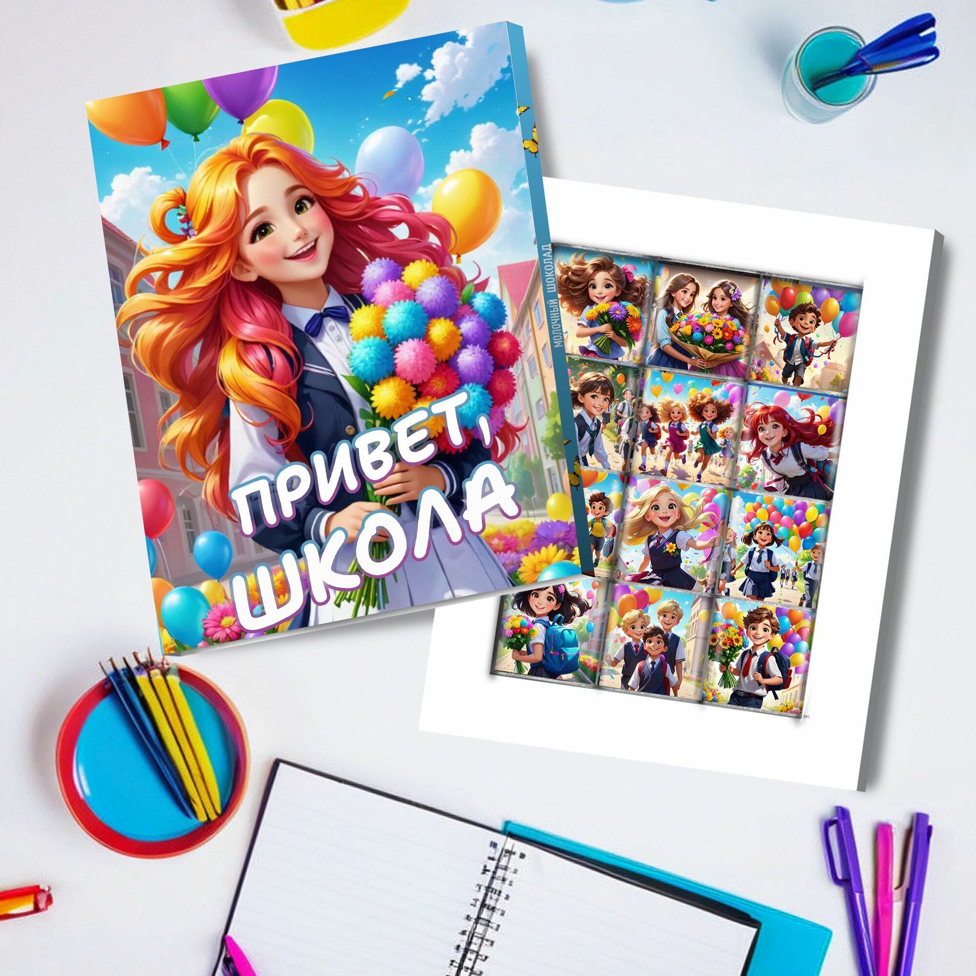 Подарок учителю на 1 сентября. Набор шоколада "Привет, Школа" сладкий бокс конфет с пожеланиями