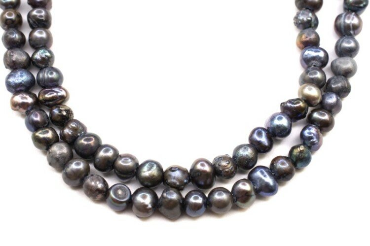Жемчуг натуральный 3-5х4-6х4-6мм, отверстие 0,6мм, цвет серый ирис, 526-050, 1 нить (около 33см, около 85 бусин)