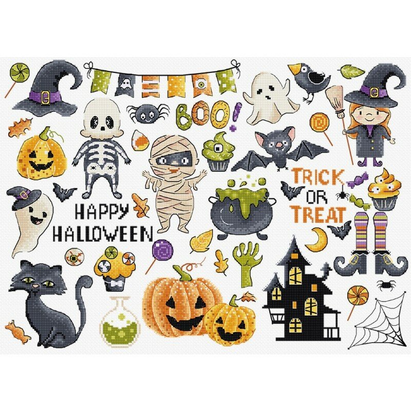 Набор для вышивания LetiStitch #L8225 Halloween Sampler (Хэлоуин-сэмплер), Счетный крест, 38 x 27 см