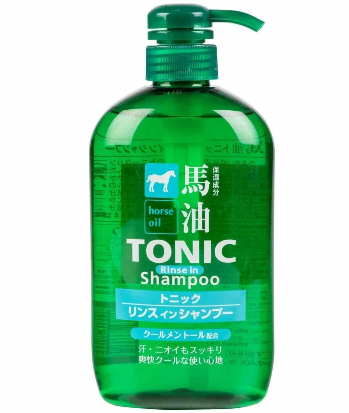 Мужской шампунь-кондиционер KUMANO YUSHI Horse Oil Tonic Rinse in Shampoo, с лошадиным маслом и ароматом ментола, 600мл.