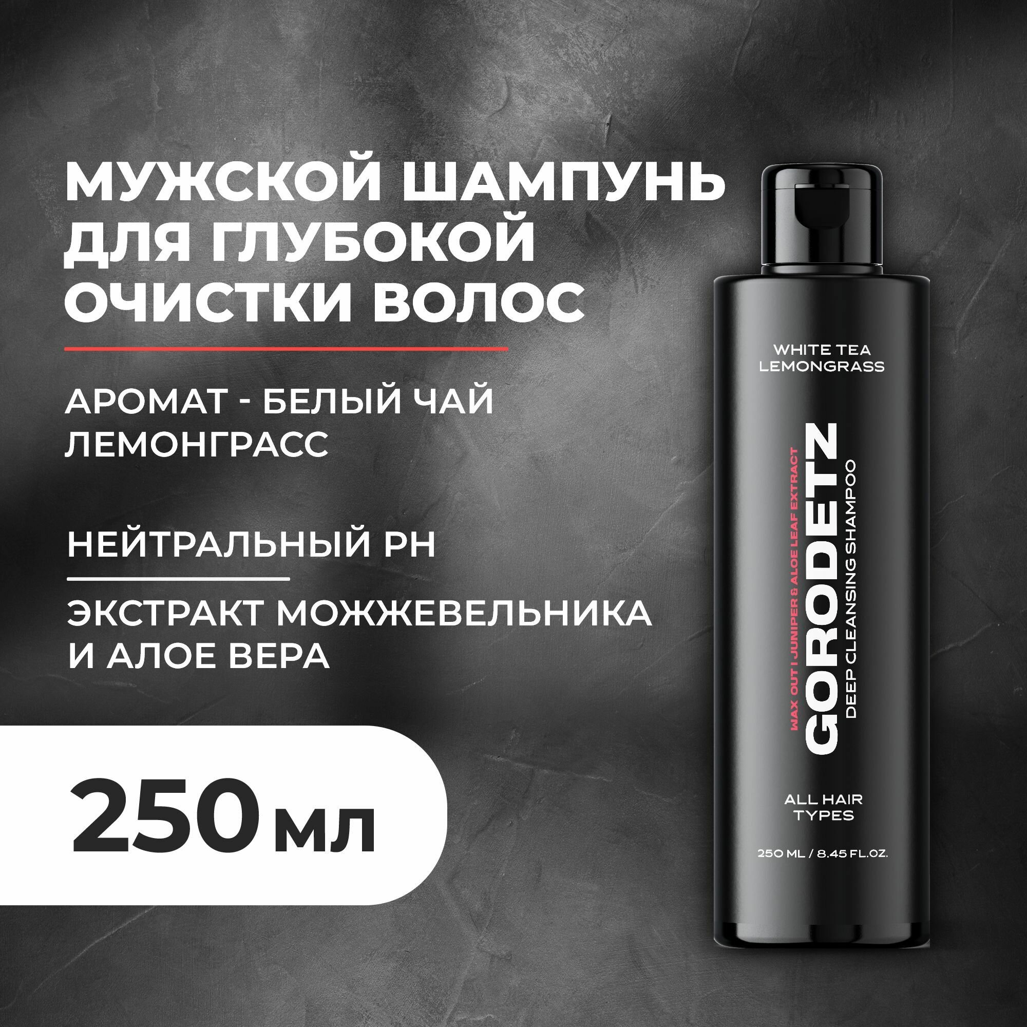 GORODETZ Профессиональный шампунь для волос мужской 250 мл, шампунь глубокой очистки, для жирных волос
