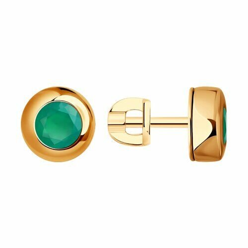 Серьги пусеты, серебро, 925 проба, золочение, агат