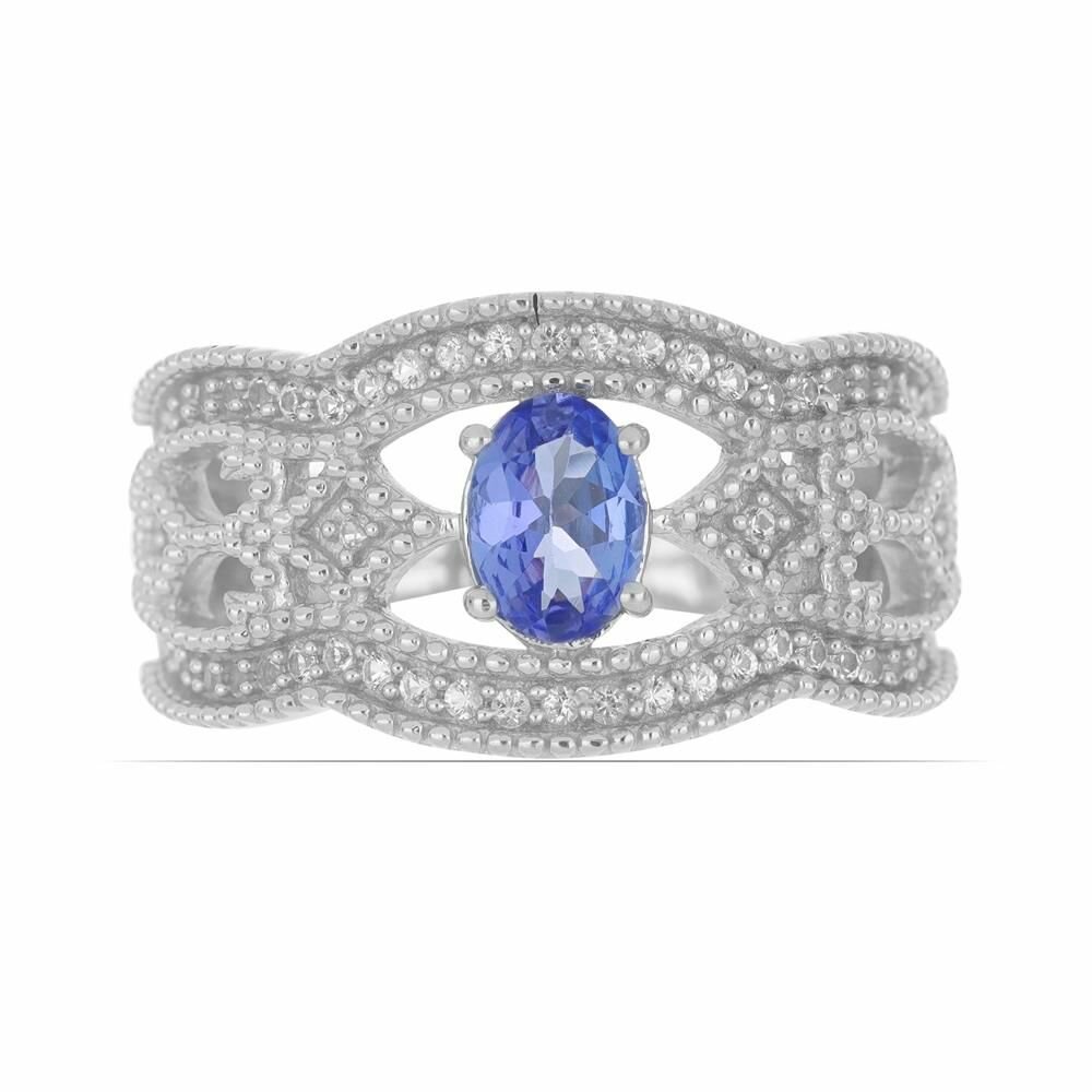 Кольцо, серебро, 925 проба, родирование, танзанит, топаз