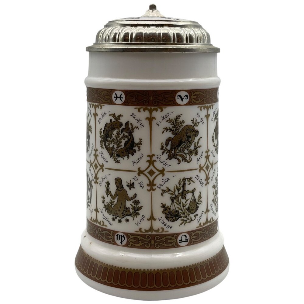 Пивная кружка "Знаки зодиака. Дева" с крышкой, 0.5 л, фарфор, 1970-1990 гг, BMF, Германия