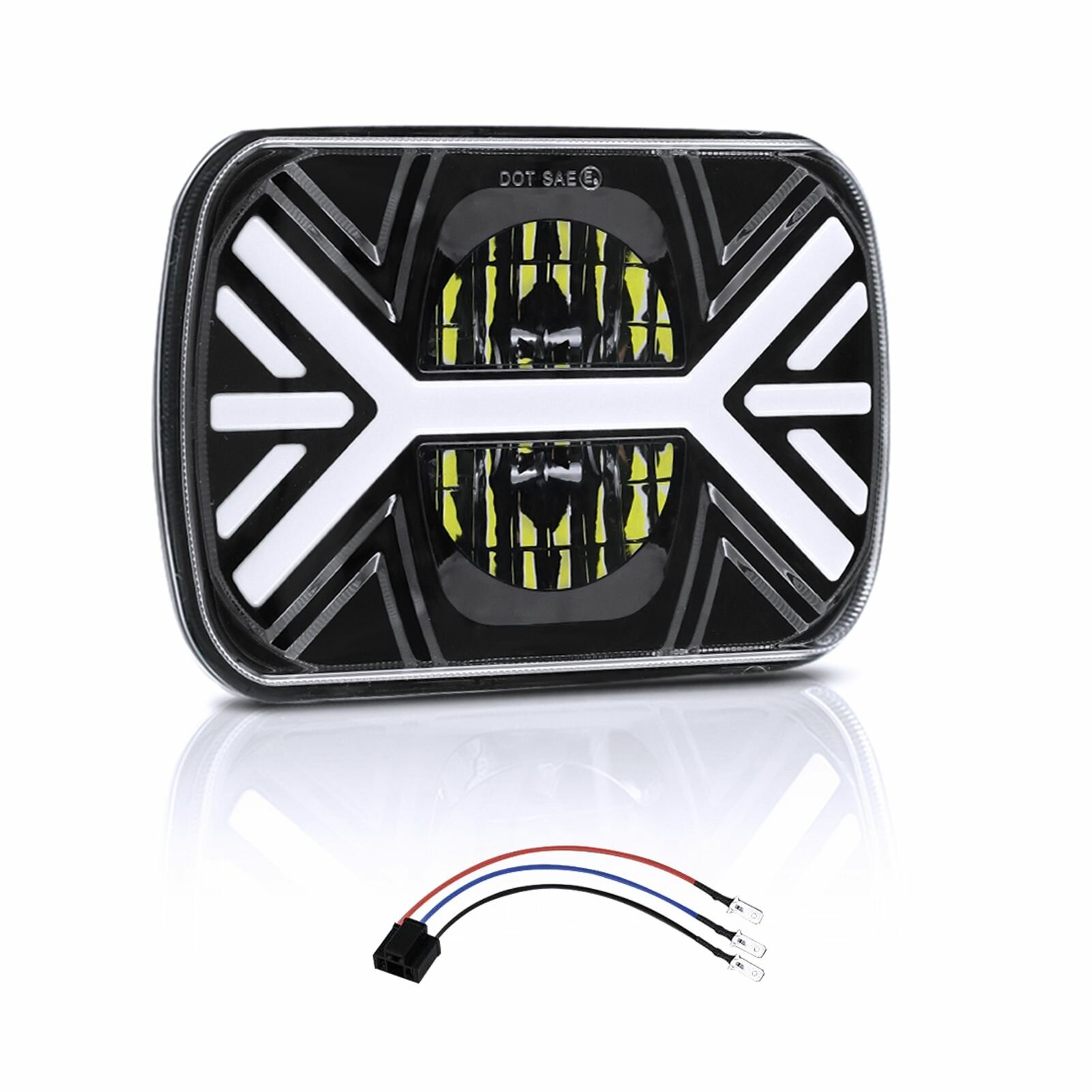 1 шт. 7-дюймовая светодиодная фара 5x7"/7x6", белый ближний/дальний свет, DRL, янтарный поворотник, для Jeep Wrangler, Chevrolet, Ford