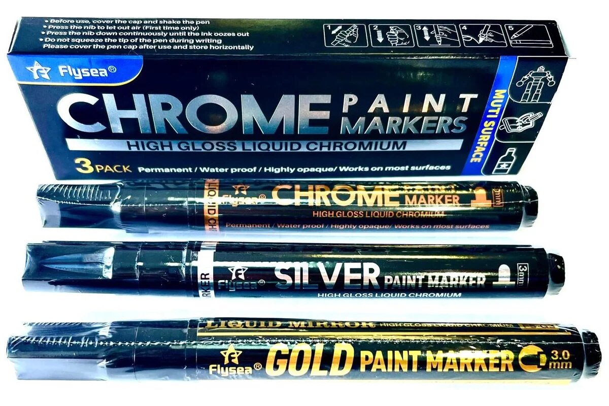 Flysea маркер краска жидкий хром зеркальный эффект FS-317 3 мм упаковка 3 шт