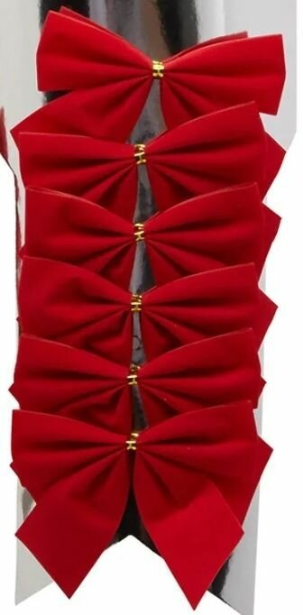 Елочное украшение Бант красный , в наборе 6 шт