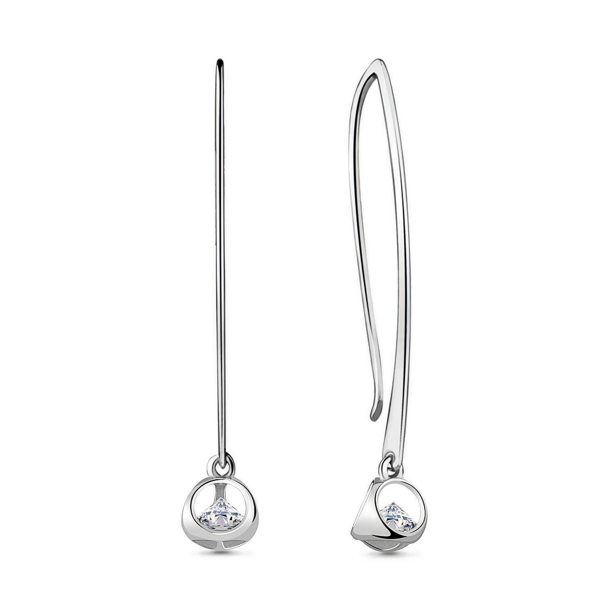 Серьги, серебро, 925 проба, родирование, фианит