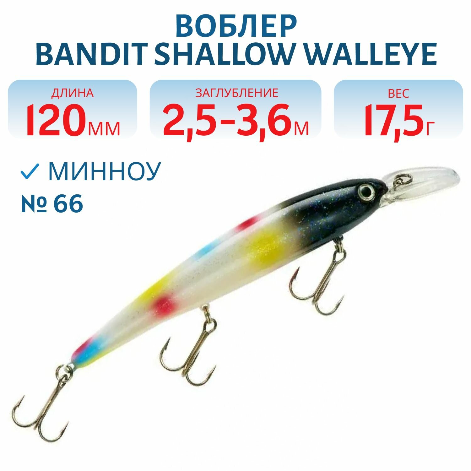 Воблер BANDIT SHALLOW WALLEYE, 120 мм, 17,5 гр, цвет 66