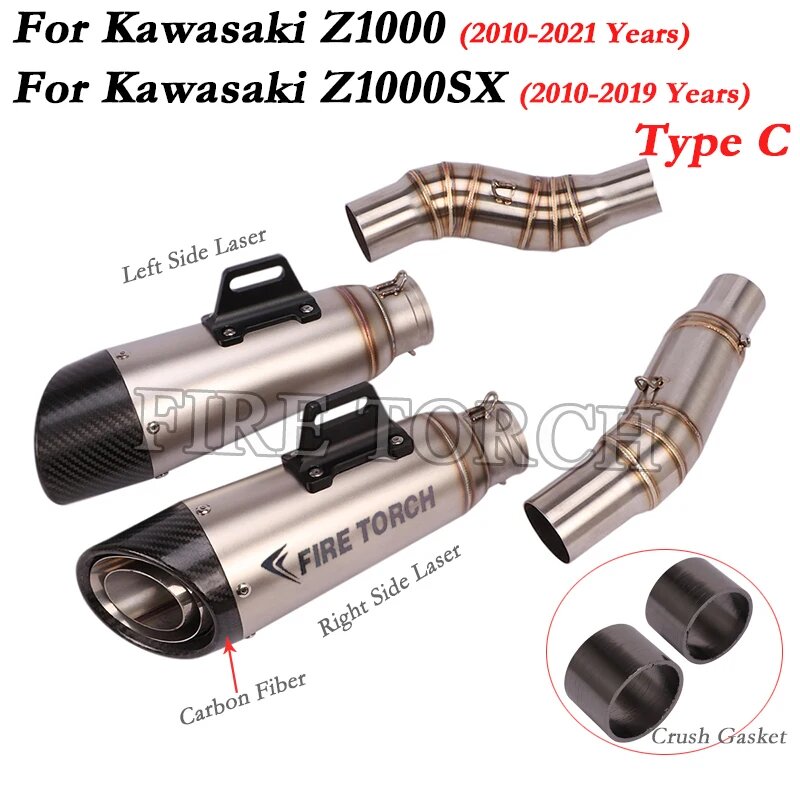 Выхлопной глушитель для мотоцикла KAWASAKI Z1000 Z1000SX 2010-2021 GP, из нержавеющей стали, 51 мм Type C