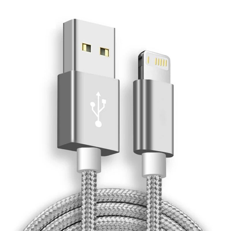 Нейлоновый плетеный USB-кабель для зарядного устройства для iPhone 14 8 7 6S Plus XS 13 12 11 Pro Max XR X SE 1 м 2 м 3 м Кабель для быстрой зарядки USB-кабель для передачи данных 0.25m, Silver