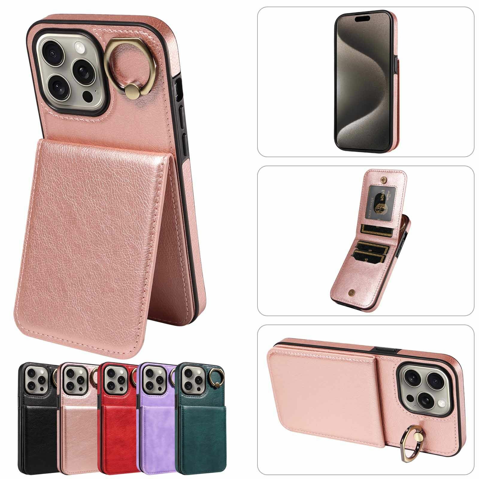Чехол для Apple iPhone 15 Pro Max (айфон 15 про макс) Противоударный кожаный чехол-кошелек с визитницей