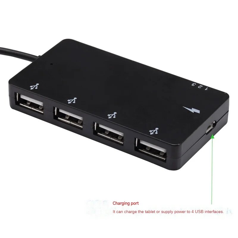 4-портовый Micro USB OTG концентратор, черный — фото 1