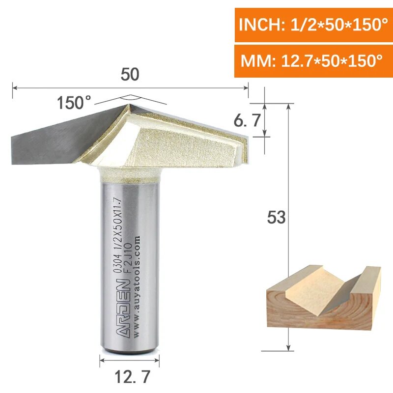 Vsharp ARDEN V-образная фреза 45, 60, 120, 150 градусов для деревообработки 12.7x50x150Deg.